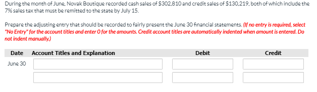 Solved During the month of June, Novak Boutique recorded | Chegg.com