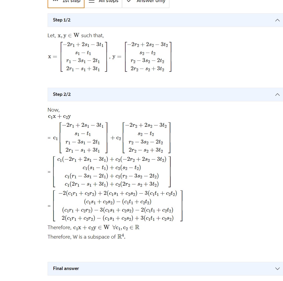 Solved 1. Let " W " be the set of vectors of the form below. | Chegg.com