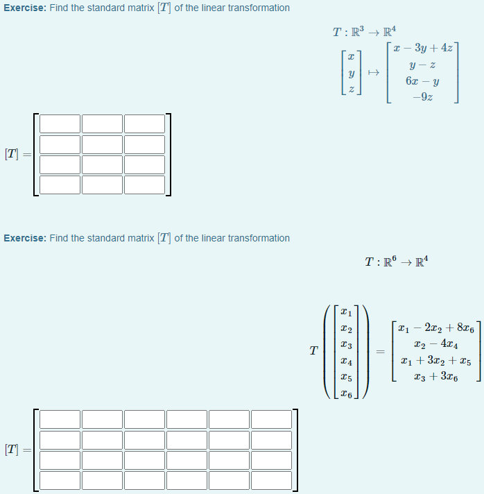 Solved Example: Find the standard matrix (T) of the linear | Chegg.com
