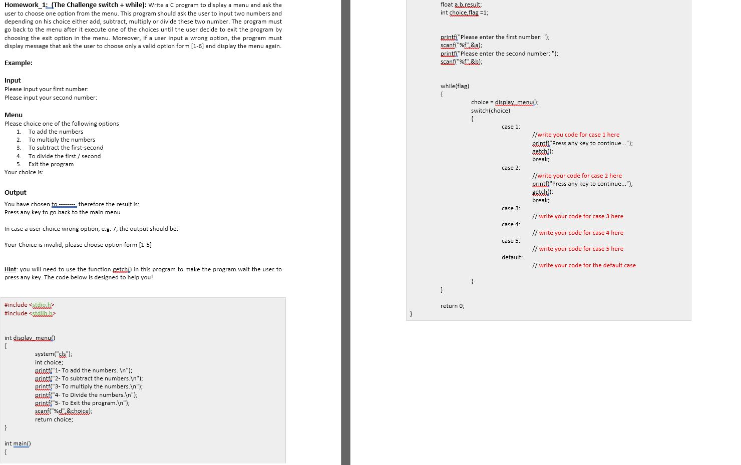 Solved float abcesult: int choice.flag=1; Homework_1:_(The | Chegg.com