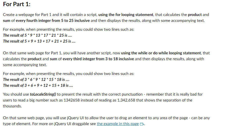 Solved Create a webpage for Part 1 and it will contain a | Chegg.com