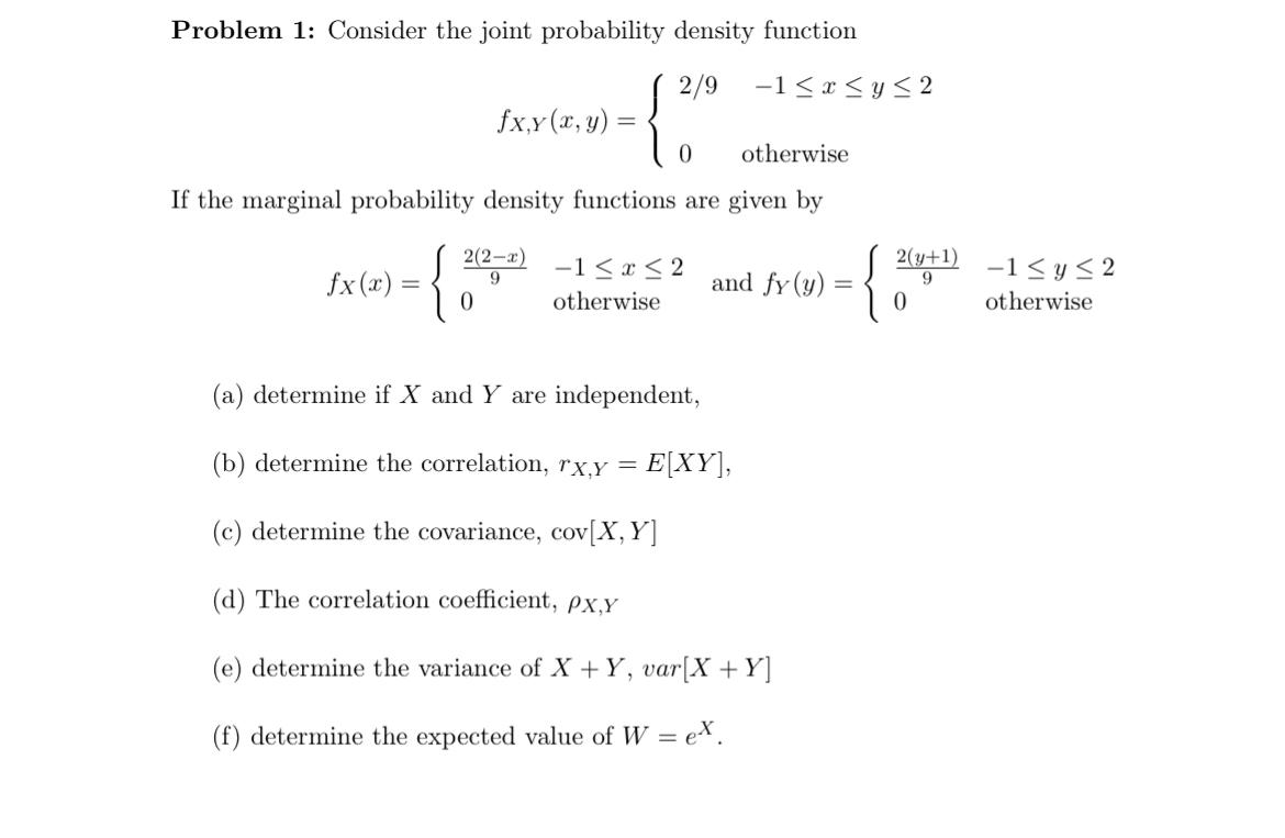 Solved Problem 1: Consider the joint probability density | Chegg.com