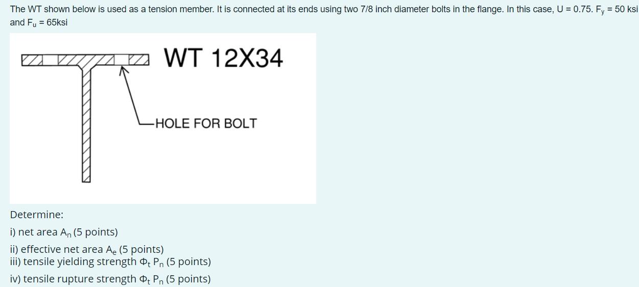 Solved The WT shown below is used as a tension member. It is | Chegg.com