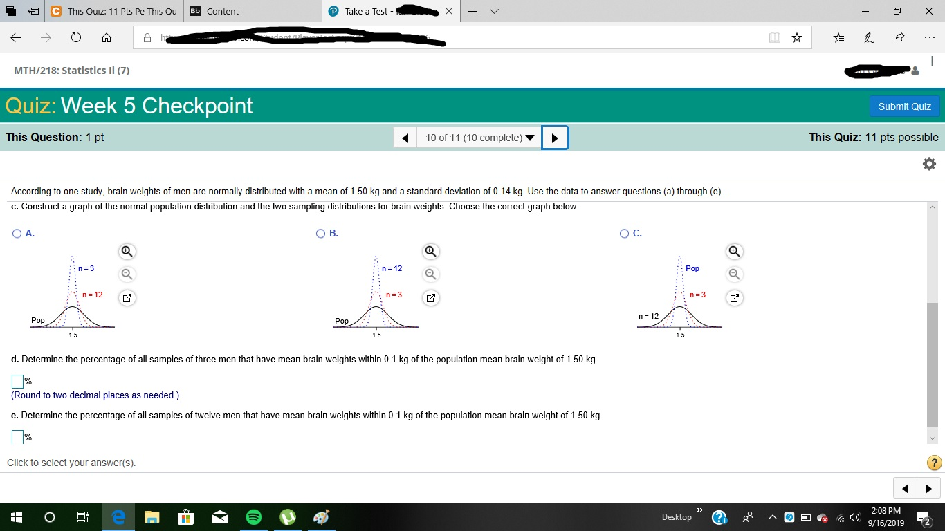 Solved MIH/218! Statistics II (7) Quiz: Week 5 Checkpoint | Chegg.com