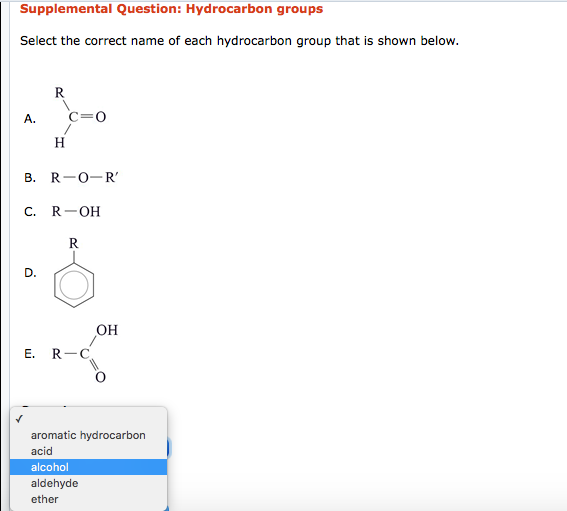 Solved Supplemental Question: Hydrocarbon groups Select the | Chegg.com