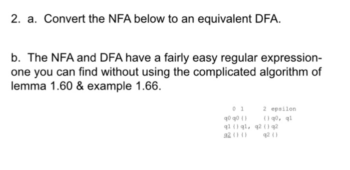Solved 2. a. Convert the NFA below to an equivalent DFA. b. | Chegg.com