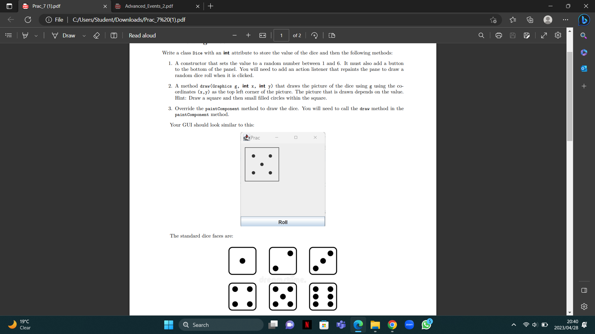 Solved Write a class Dice with an int attribute to store the | Chegg.com
