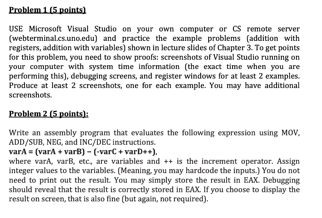 Problem 1 (5 points) USE Microsoft Visual Studio on | Chegg.com