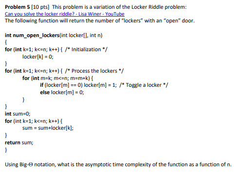 Solved Problem 5 [10 pts] This problem is a variation of the | Chegg.com