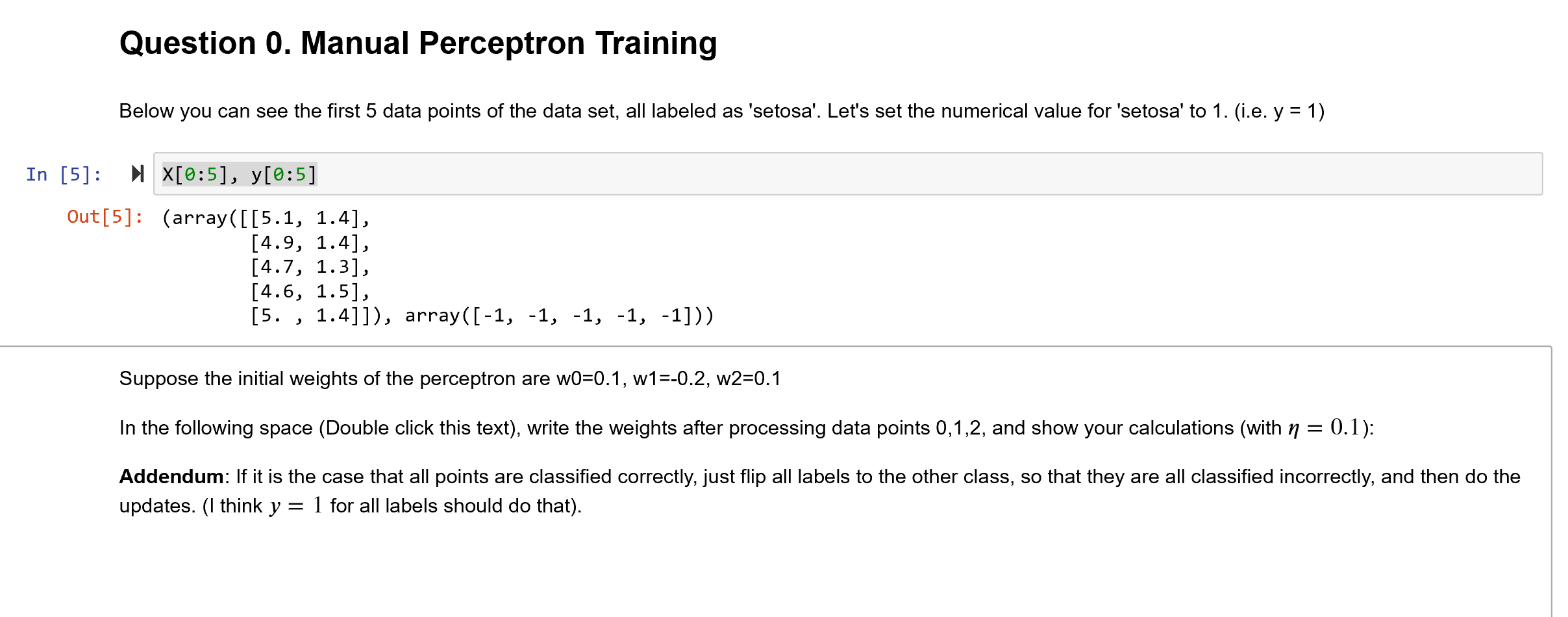 Question 0. Manual Perceptron Training Below you can | Chegg.com