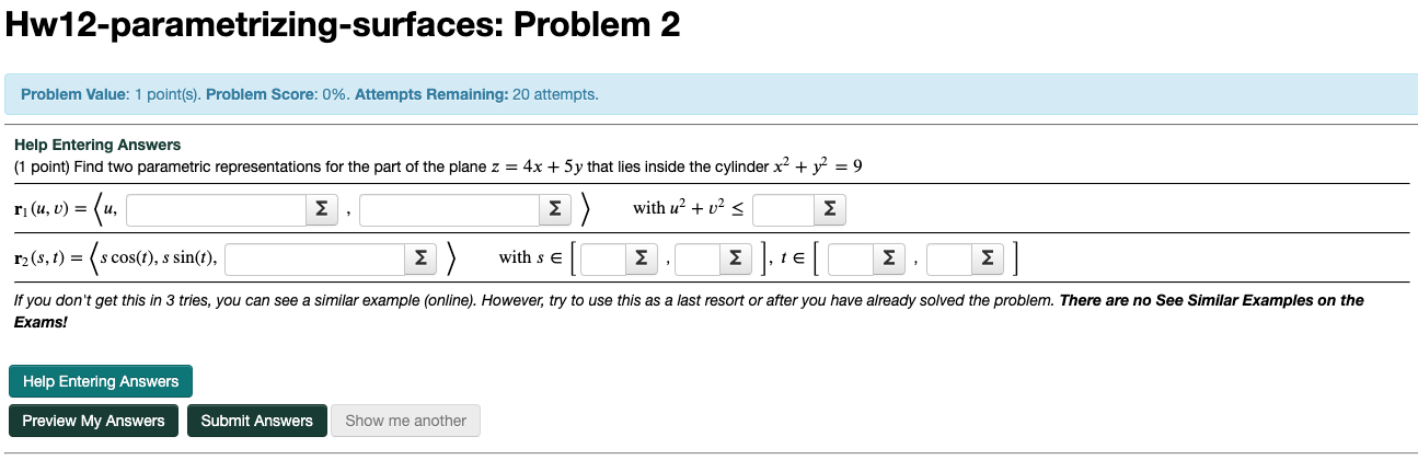 Solved Hw12-parametrizing-surfaces: Problem 2 Problem Value: | Chegg.com