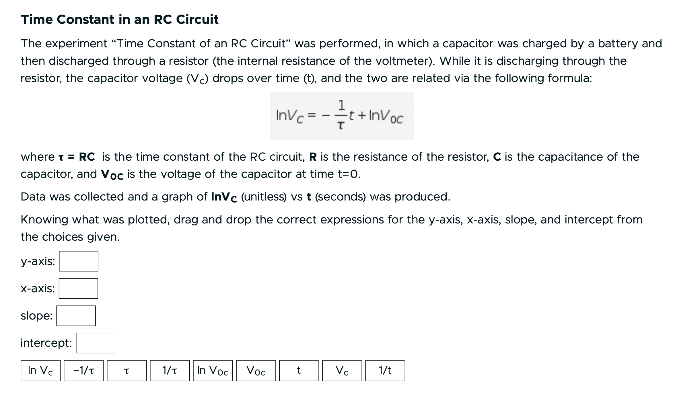 Solved Time Constant in an RC Circuit The experiment "Time | Chegg.com