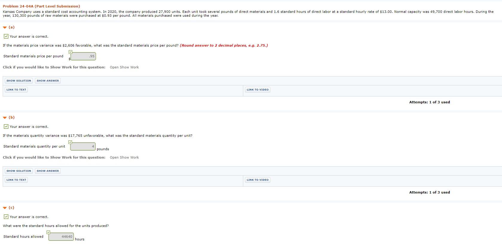 Solved Problem 24-04A (Part Level Submission) Kansas Company | Chegg.com
