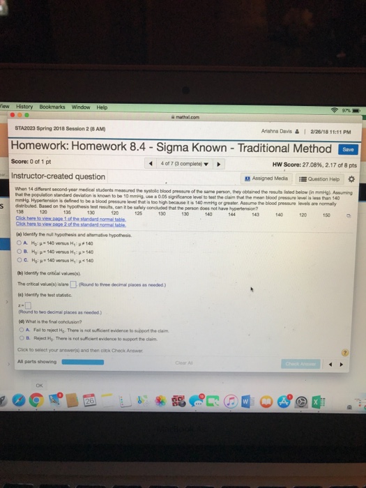 Solved iew History Bookmarks Window Help STA2023 Spring 2018 | Chegg.com