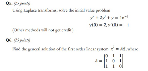 Solved Q5. (25 points) Using Laplace transforms, solve the | Chegg.com