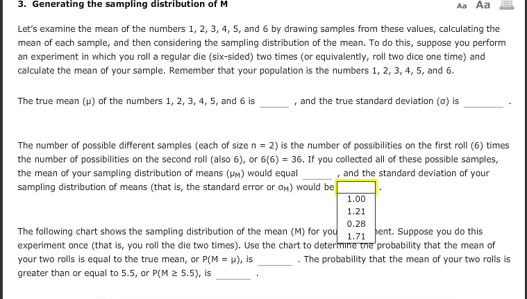 Solved 3. Generating the sampling distribution of M Aa Aa | Chegg.com