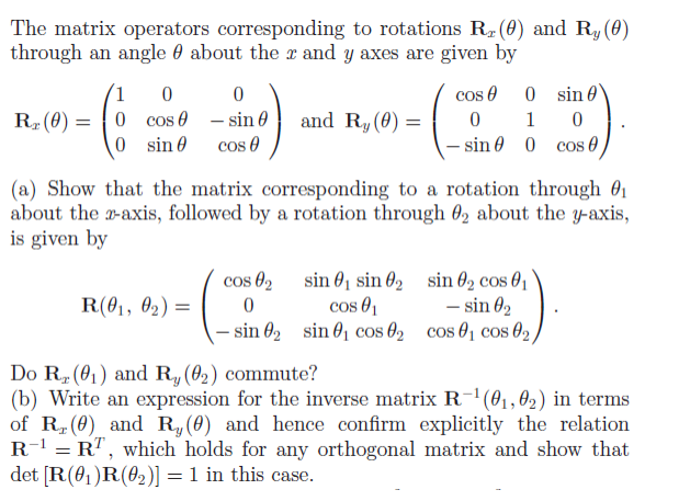 Solved The matrix operators corresponding to rotations Rx(θ) | Chegg.com