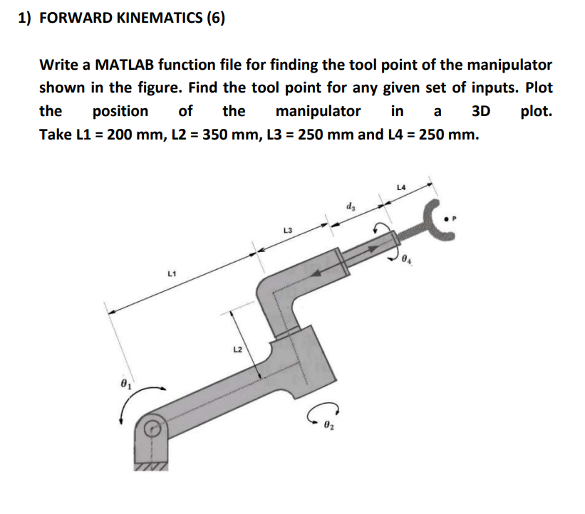 Solved 1) FORWARD KINEMATICS (6)Write a MATLAB function | Chegg.com Solved 1) FORWARD KINEMATICS (6)Write a MATLAB function | Chegg.com