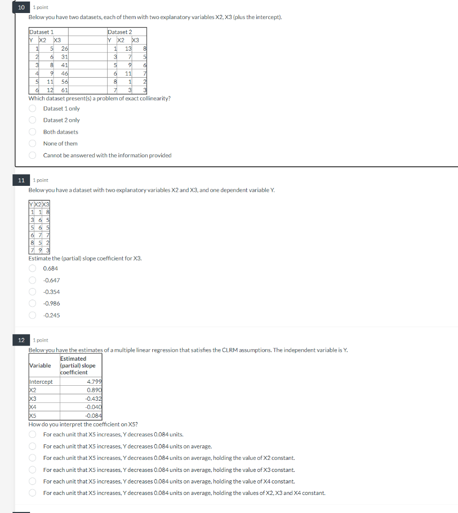 1 point Below you have two datasets, each of them | Chegg.com