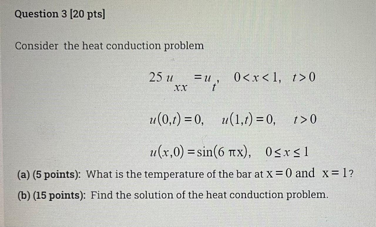 Solved Question 3 (20 pts) Consider the heat conduction | Chegg.com