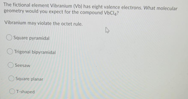 Solved The fictional element Vibranium (Vb) has eight | Chegg.com