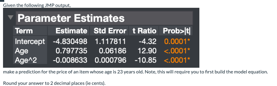 Solved Given the following JMP output, make a prediction for | Chegg.com
