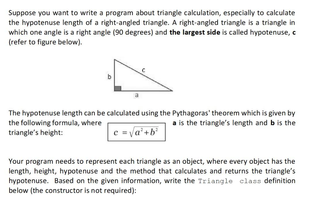 Solved Suppose you want to write a program about triangle | Chegg.com