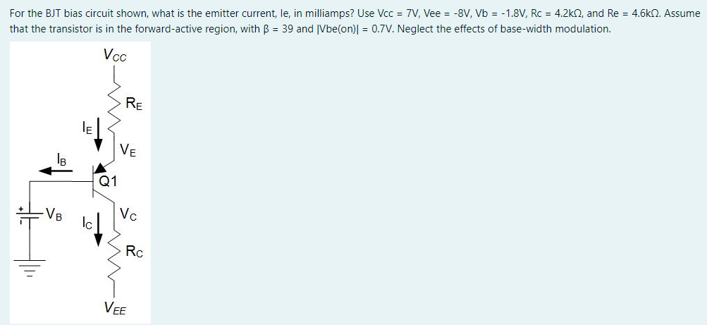 Solved For the BJT bias circuit shown, what is the emitter | Chegg.com