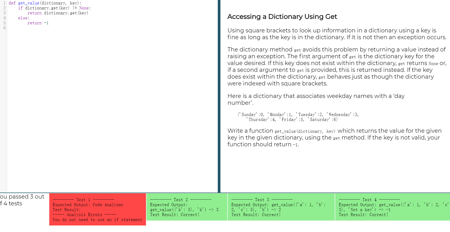 Solved 1 Def Get value dictionary Key 2 If Chegg
