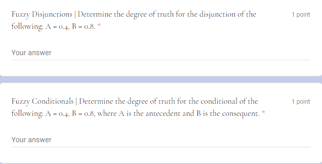 Solved 1 point Fuzzy Disjunctions | Determine the degree of | Chegg.com