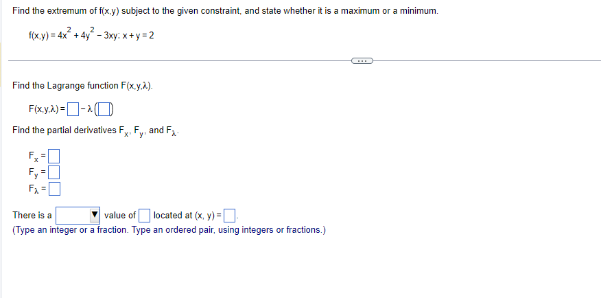 Solved f(x,y)=4x2+4y2−3xy;x+y=2 Find the Lagrange function | Chegg.com