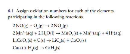 Solved 6.1 Assign oxidation numbers for each of the elements | Chegg.com