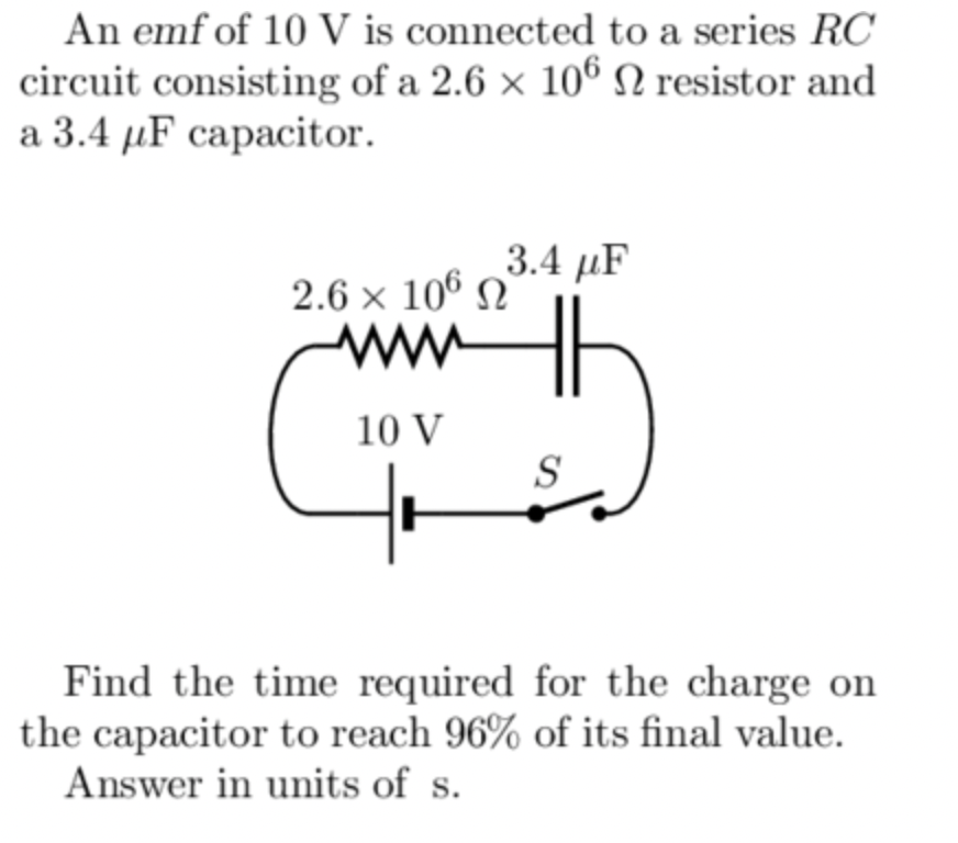 Solved An emf of 10 V is connected to a series RC circuit | Chegg.com