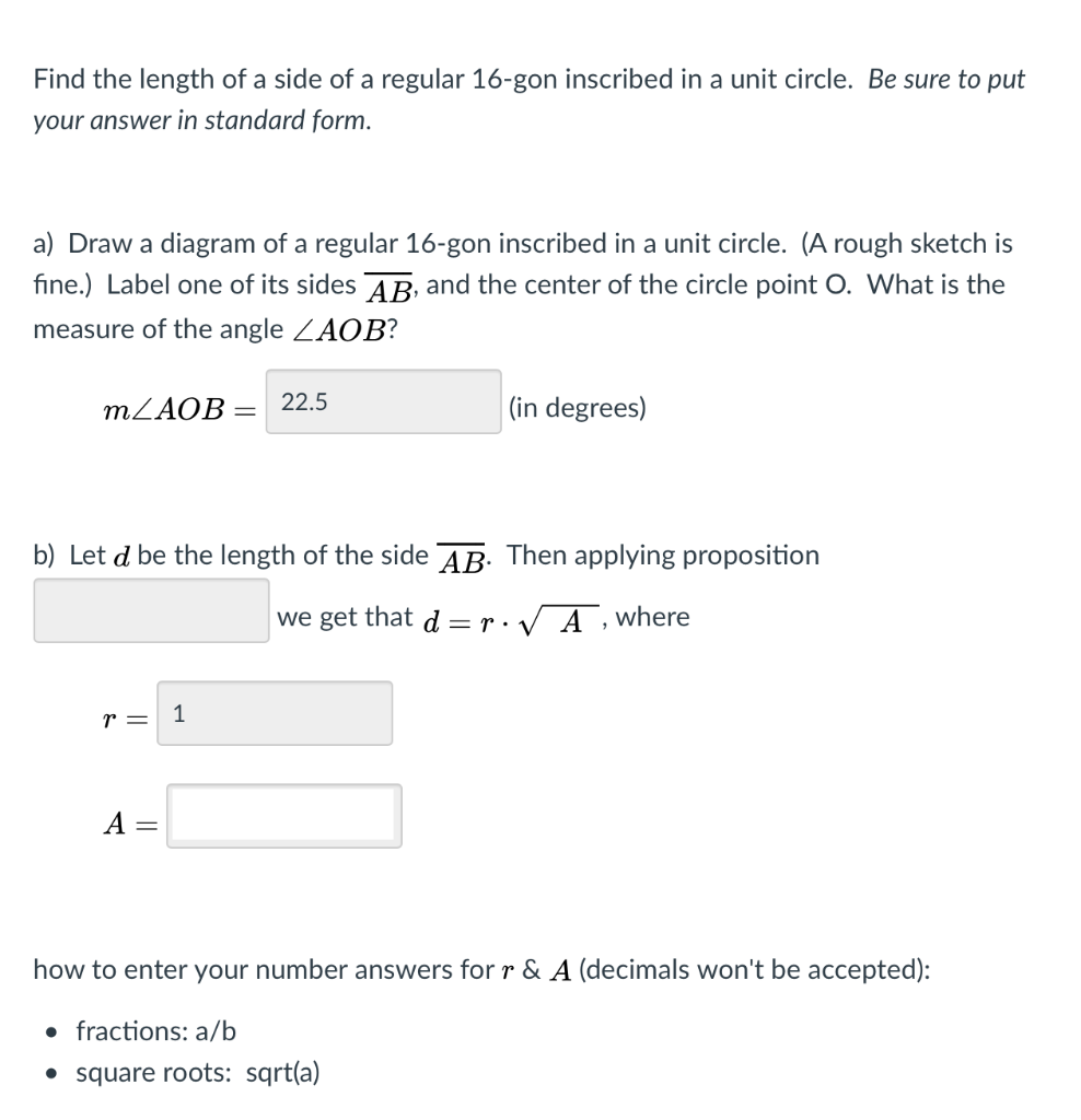 Solved Find the length of a side of a regular 16-gon | Chegg.com
