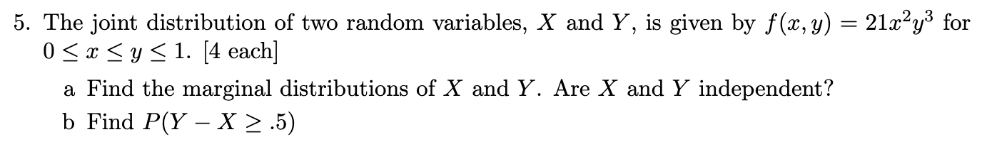 Solved = 2 5. The joint distribution of two random | Chegg.com