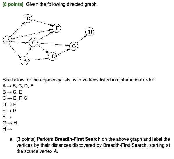 Solved [8 points] Given the following directed graph: See | Chegg.com