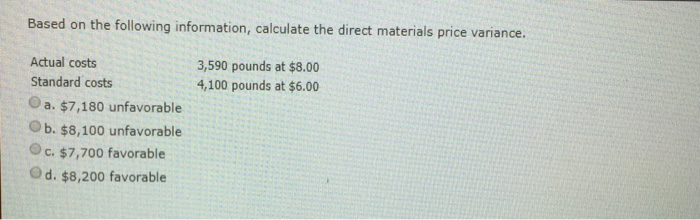Solved Based on the following information, calculate the | Chegg.com