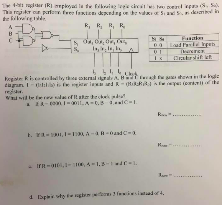 Solved The 4-bit register (R) employed in the following | Chegg.com
