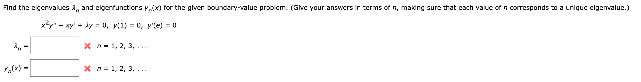 Solved Find the eigenvalues in and eigenfunctions yn(x) for | Chegg.com