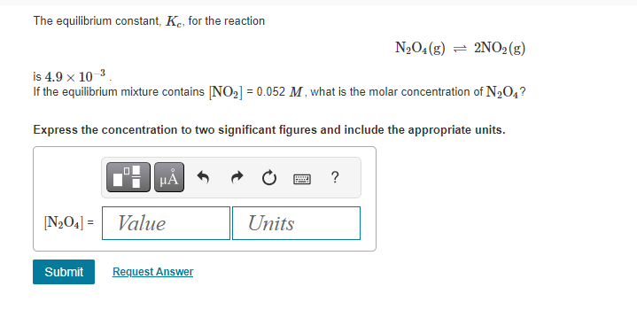 Solved The equilibrium constant, Kc, for the reaction N2O4( | Chegg.com