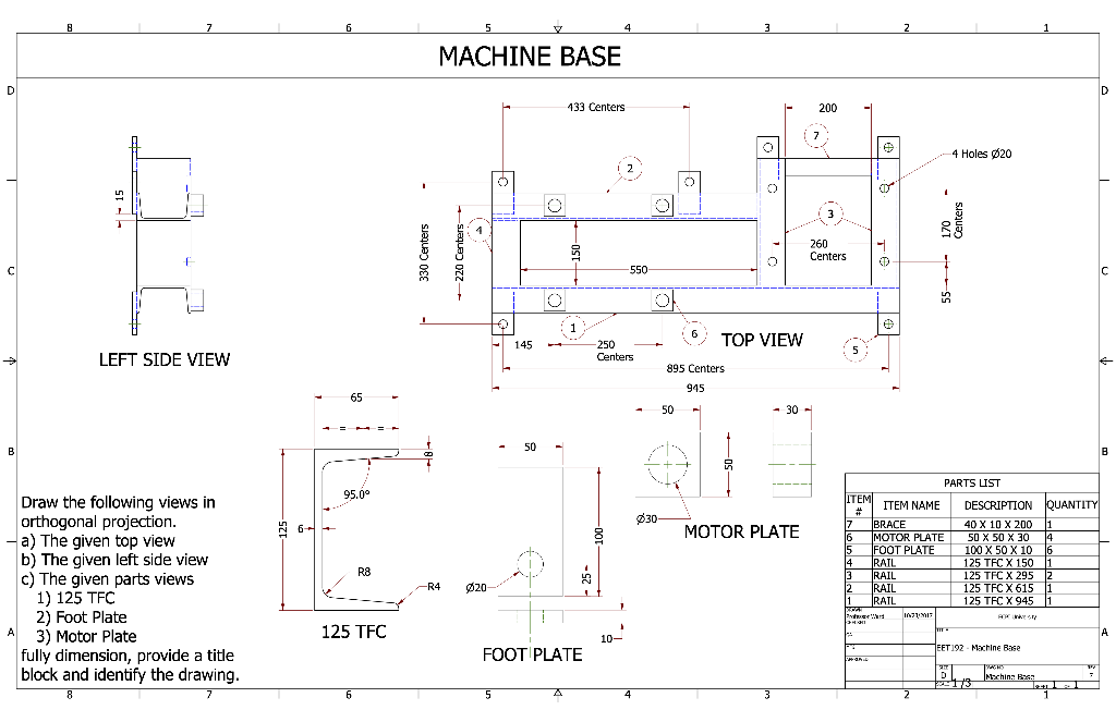 3 2 1 MACHINE BASE → LEFT SIDE VIEW Draw the | Chegg.com