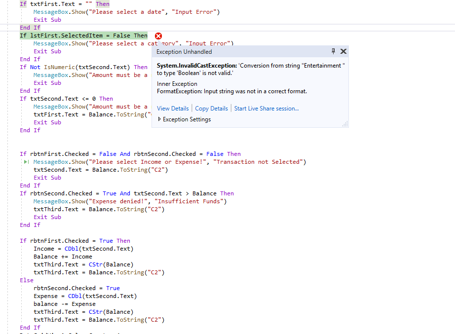 Solved I'm trying to error trap the listbox select items, | Chegg.com
