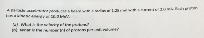 Solved A particle accelerator produces a beam with a radius | Chegg.com