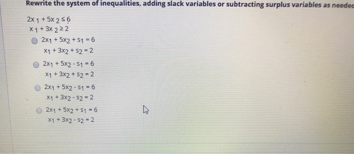 Solved Rewrite the system of inequalities, adding slack | Chegg.com
