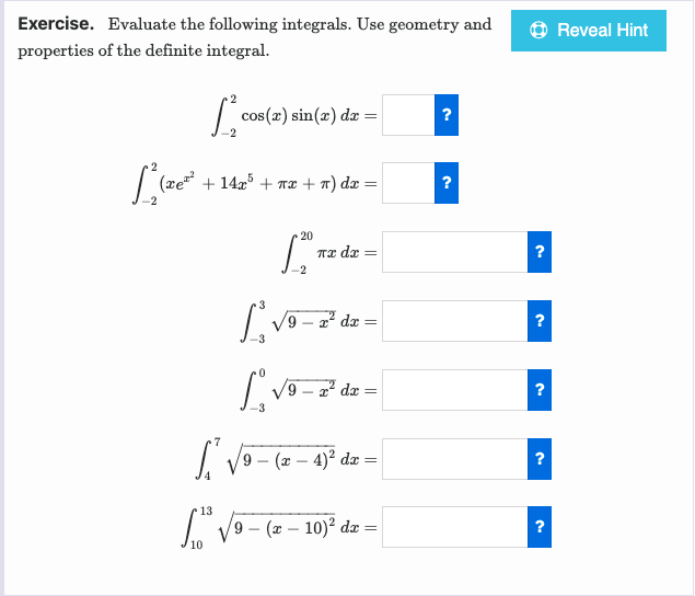 Solved Exercise. Evaluate the following integrals. Use | Chegg.com