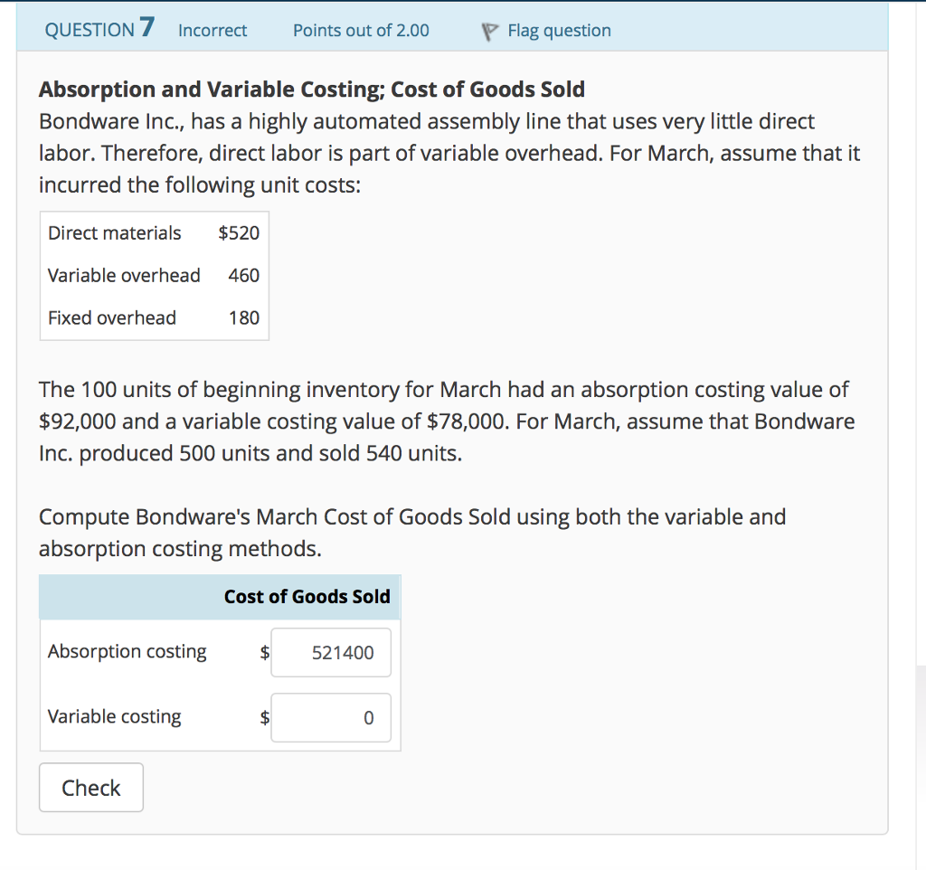 Solved Absorption and Variable Costing; Cost of Goods Sold | Chegg.com