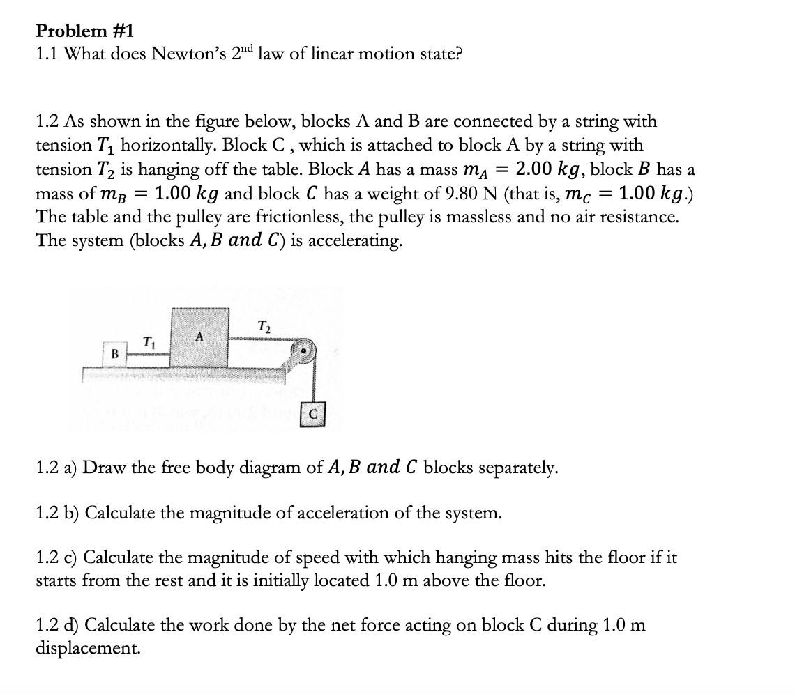 Solved Problem #1 1.1 What does Newton's 2nd law of linear | Chegg.com