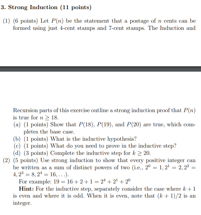 Solved 3. Strong Induction (11 points) (1) (6 points) Let | Chegg.com