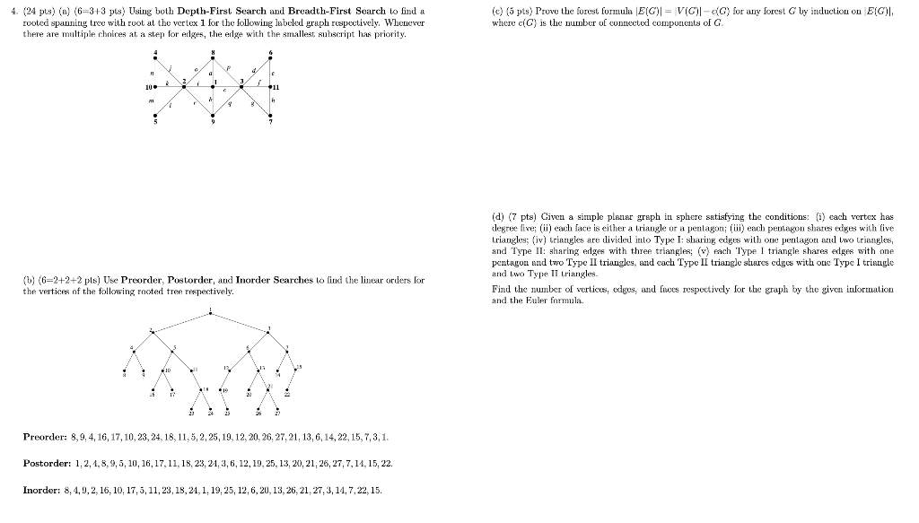 Solved 4. (24 pts) (a) (6=3+3 pts) Using both Depth-First | Chegg.com