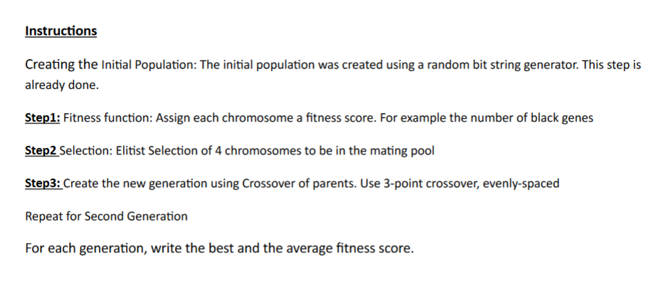 Solved Lab Genetic Algorithms Initial Population: Generation | Chegg.com